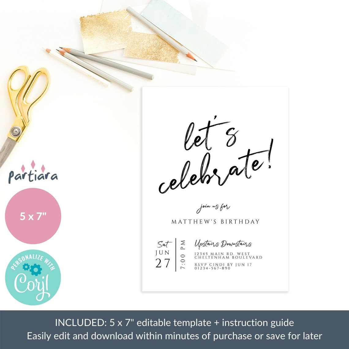 Let's Celebrate Party Invitation Online Editable Template - Etsy