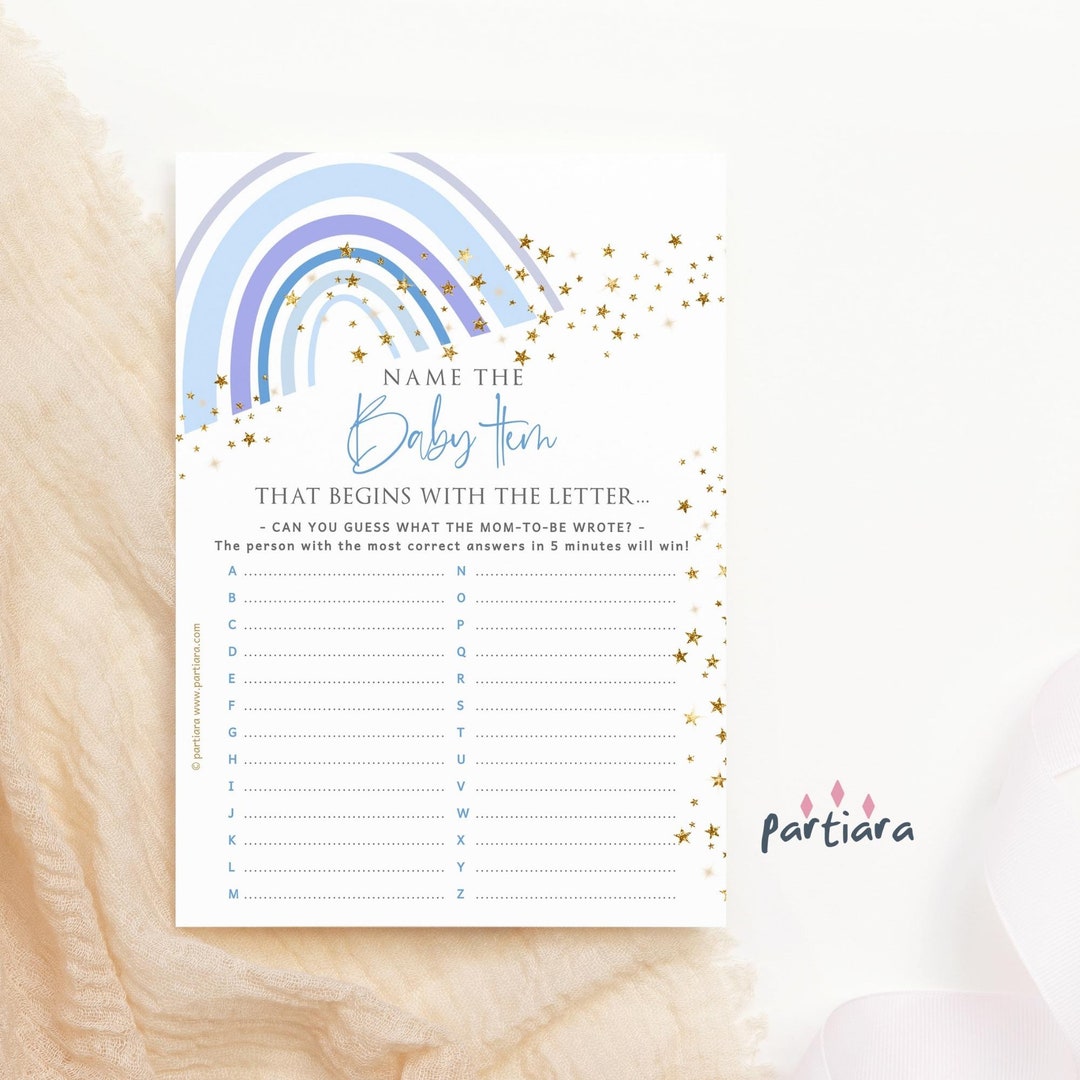 Rainbow Baby Shower Game, Alphabet A to Z Nursery Items Printable, Boy ...