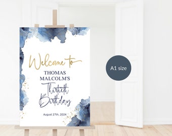 50th Birthday Party Welcome Sign Navy and Gold Any Age 40th Birthday ...