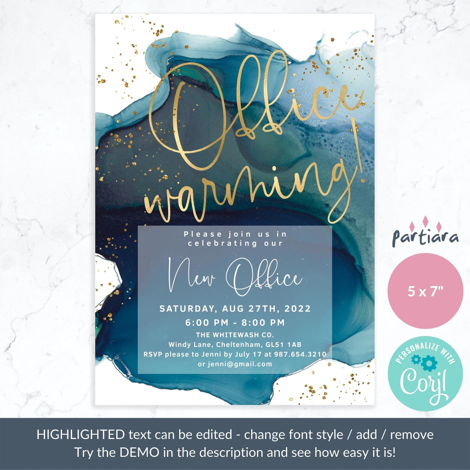 New Office Party Invitation Printable Teal Gold Business - Etsy