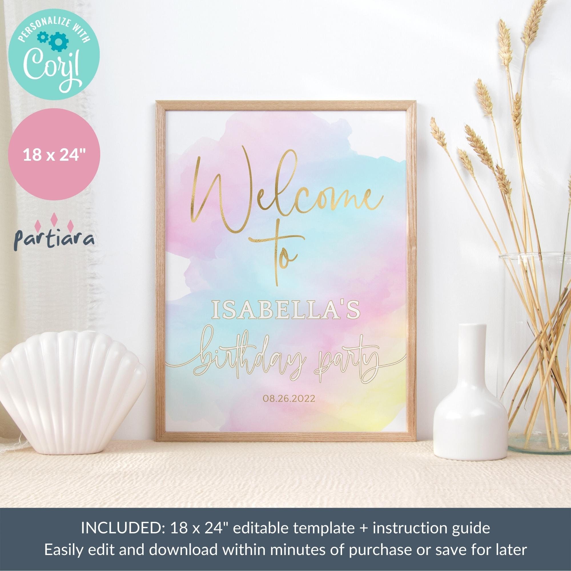 Pastel Rainbow Birthday Welcome Sign Printable Baby Girl's 1st Party ...
