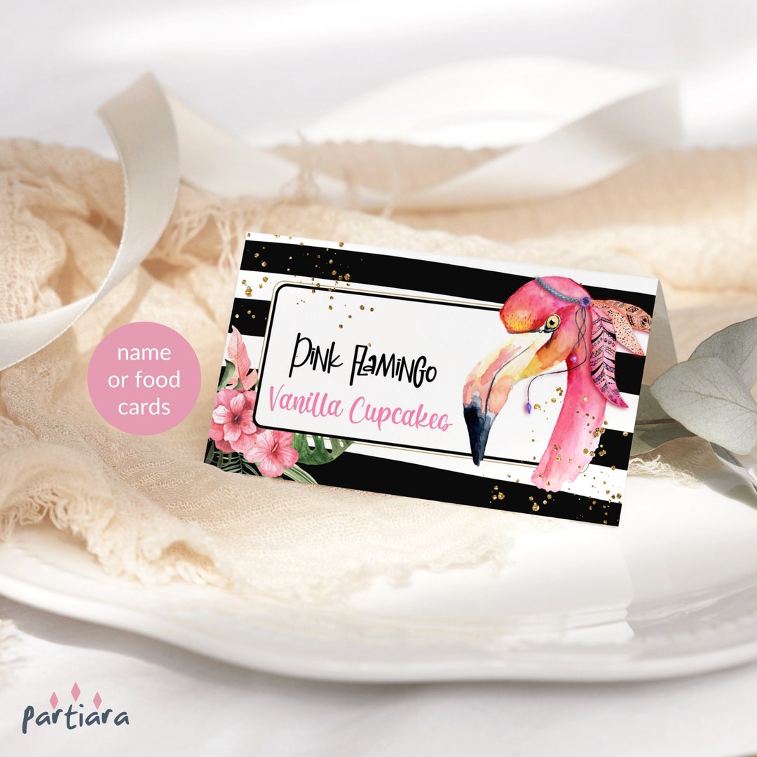 Flamingo Birthday Food Label Cards, Buffet Foods Tent Card Printable ...