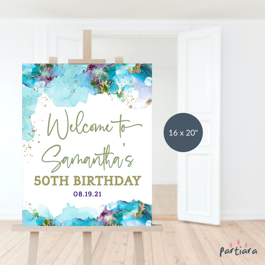 Turquoise Blue Gold Welcome Sign Template Editable DIY Printable Adult ...