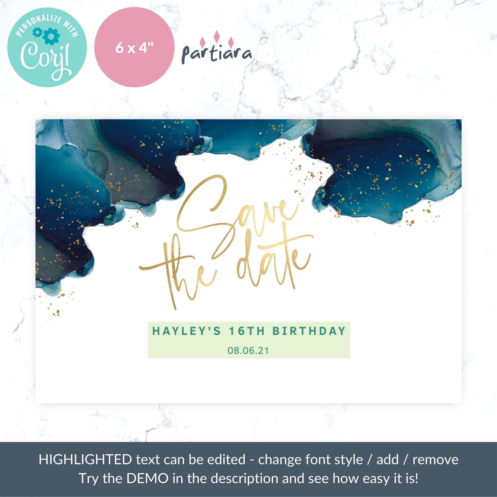 Editable Save the Date Card Birthday Party Save the Dates - Etsy