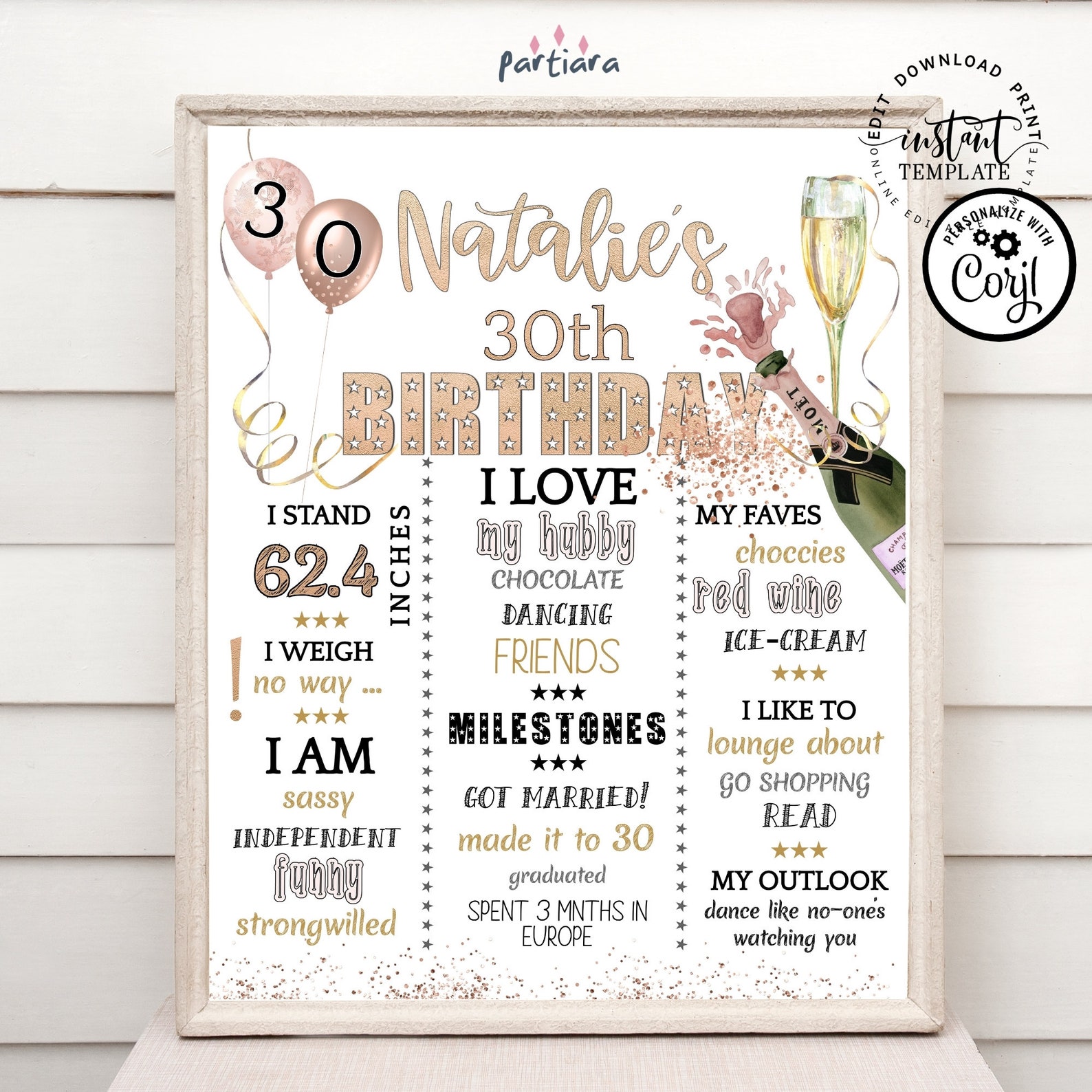 Editable Adult Milestone Sign Board Printable 30th Birthday | Etsy