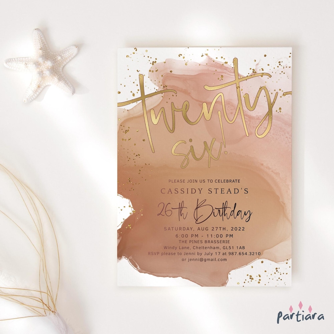 Adult Birthday Invitations Printable 26th Birthday Party Invites Men or ...