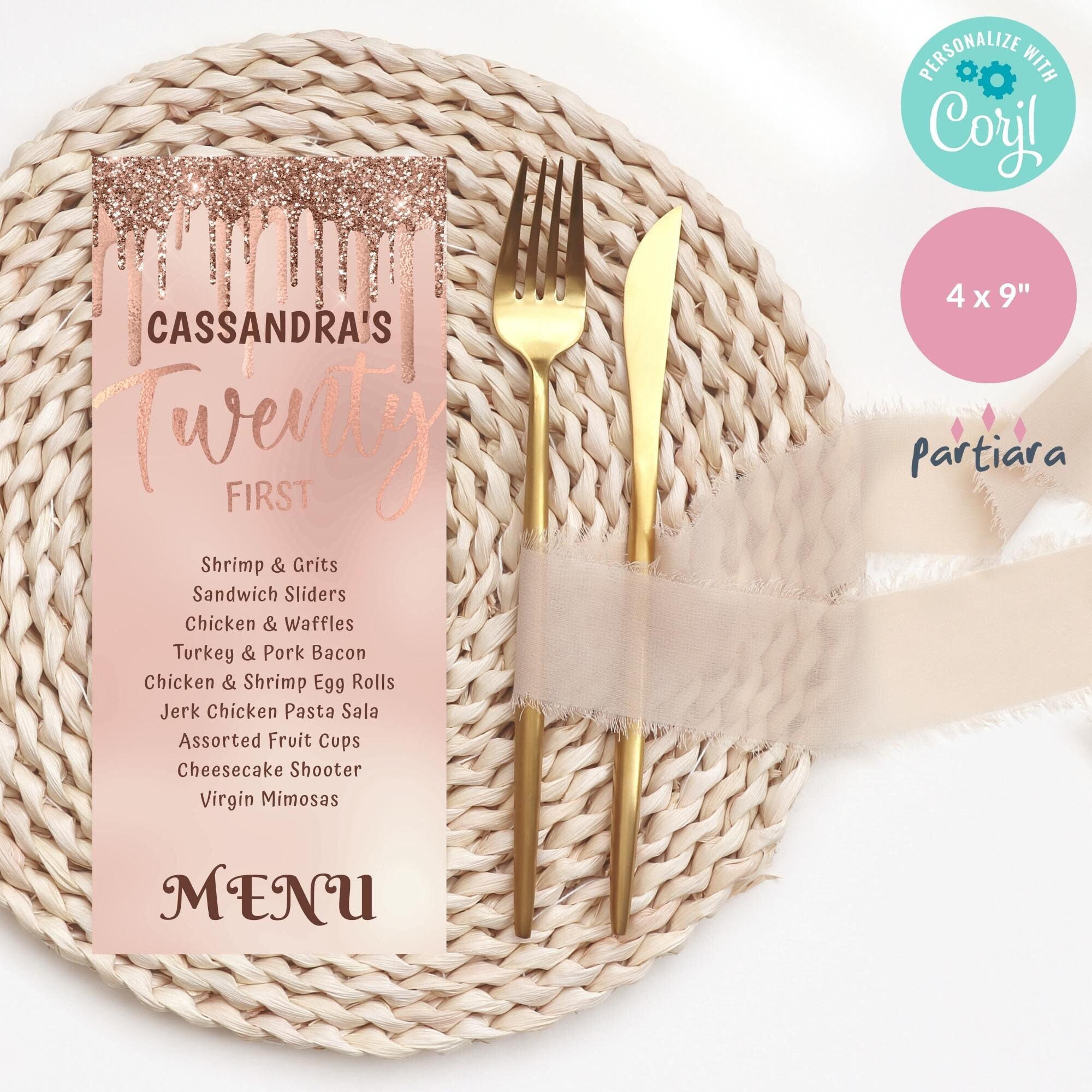 Rose Gold 21st Birthday Party Menus Printable Ladies Dinner - Etsy