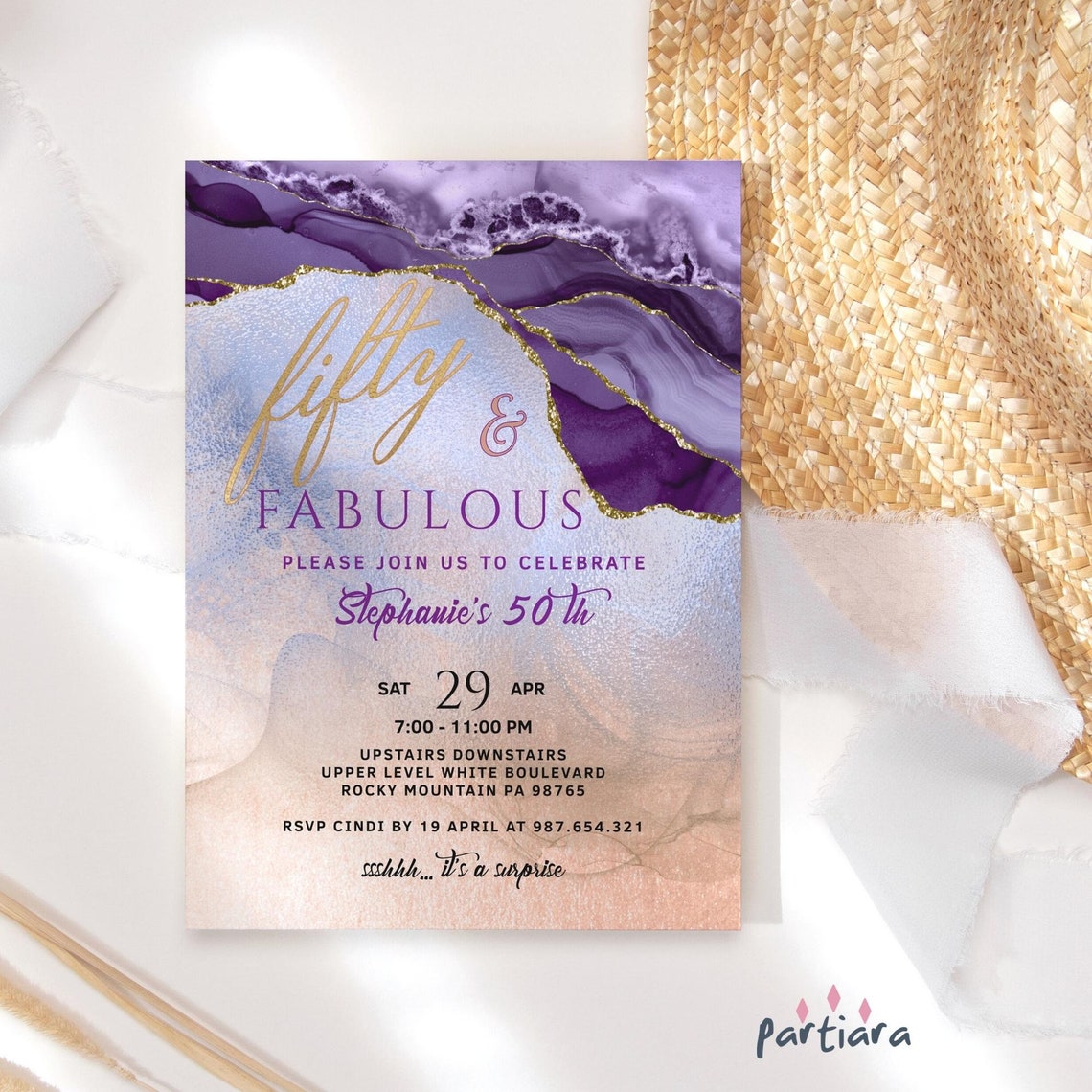 Fifty and Fabulous 50th Birthday Invitation Printable Lavender - Etsy