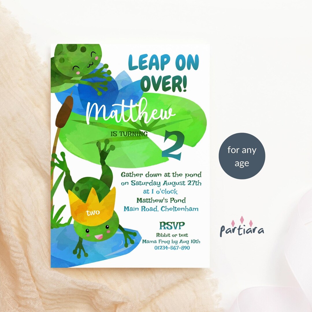 Frog Birthday Invitation, Boys 2nd Birthday Invite Digital Download ...