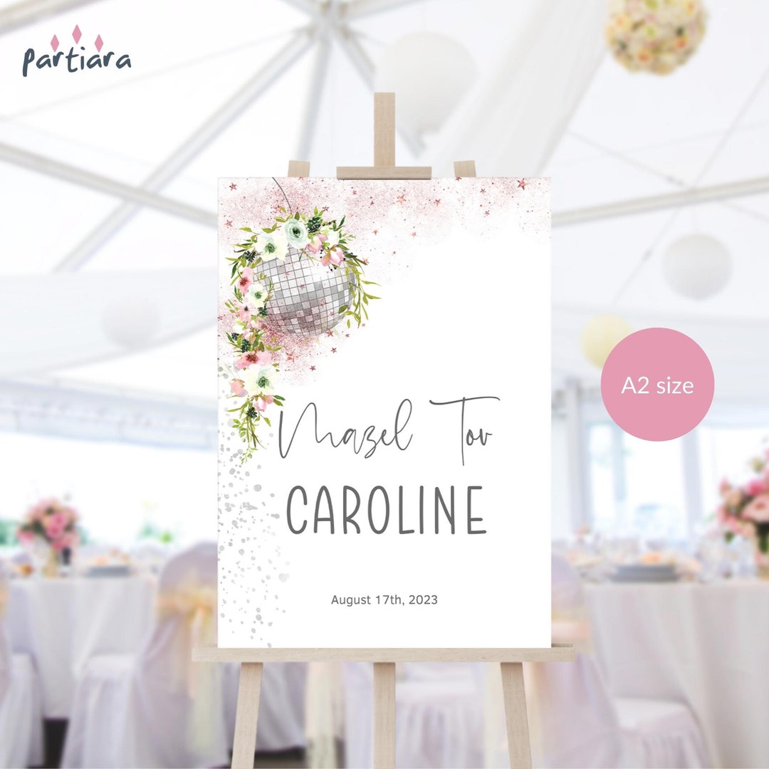 Mazel Tov Celebration Welcome Sign Printable Girl Birthday Bat Mitzvah ...