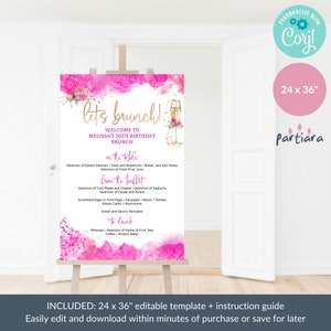 Hot Pink Brunch Menu, Ladies Birthday Brunch Party Welcome Menu Sign ...