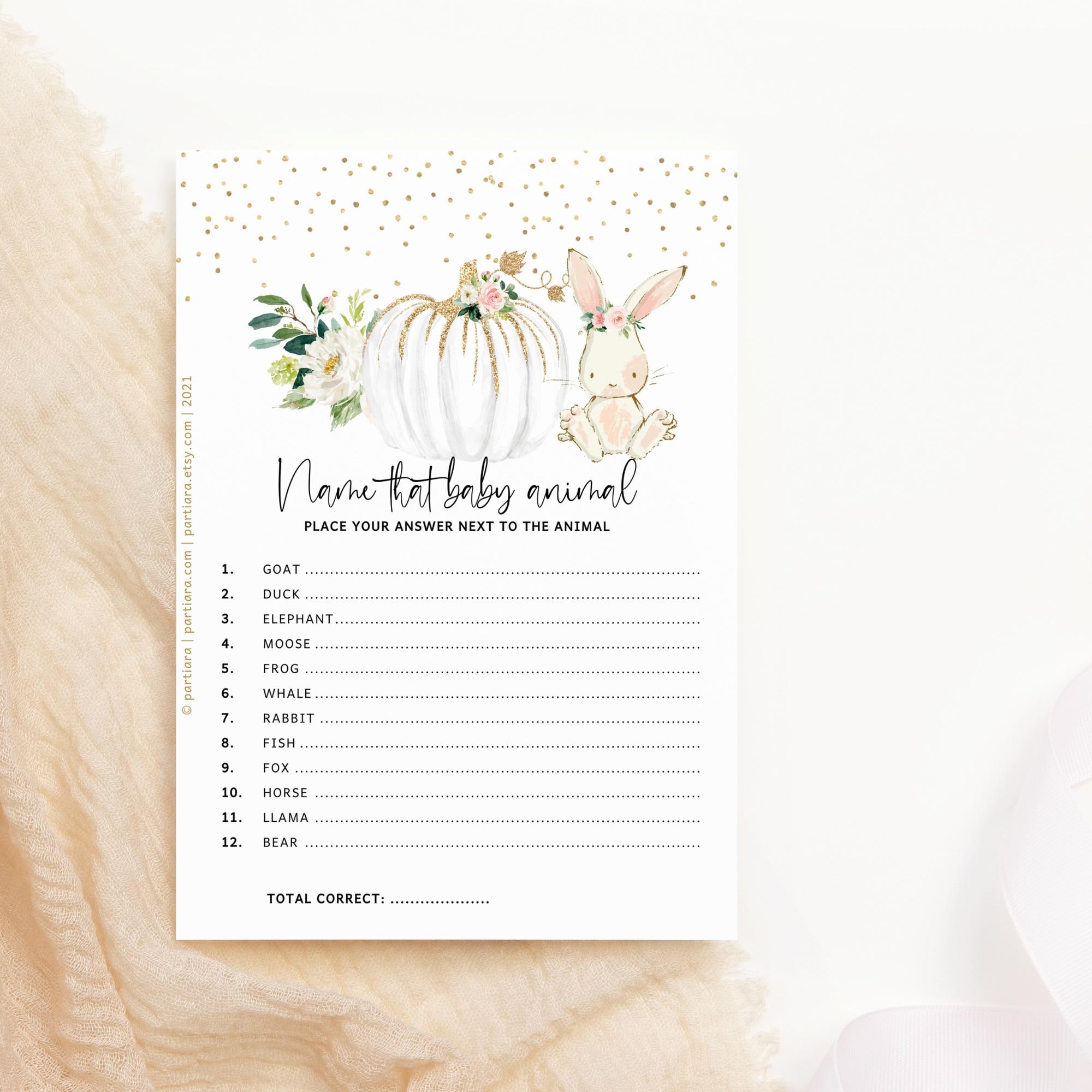 Bunny Baby Shower Game, Name That Baby Animal Notecard Printable for ...