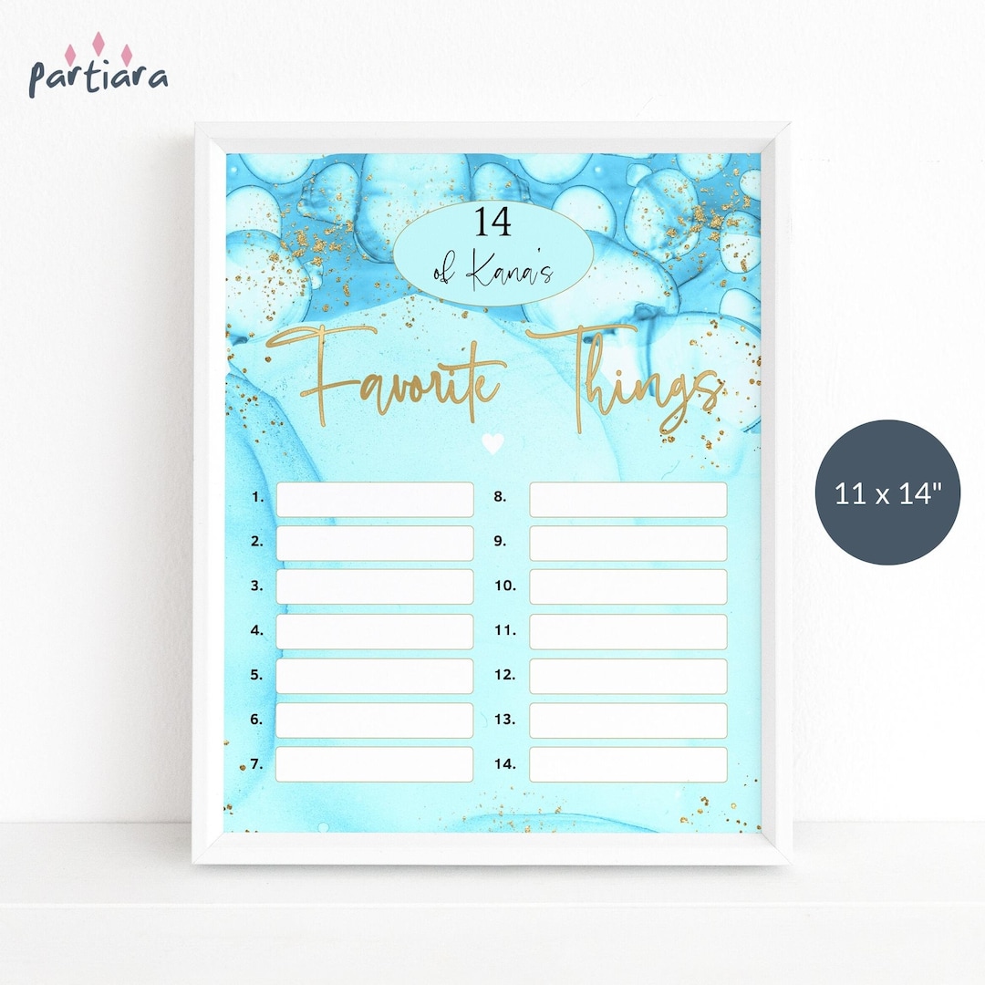 Teen Girls Favorite Things Birthday Sign Decoration Printable Sky Blue ...