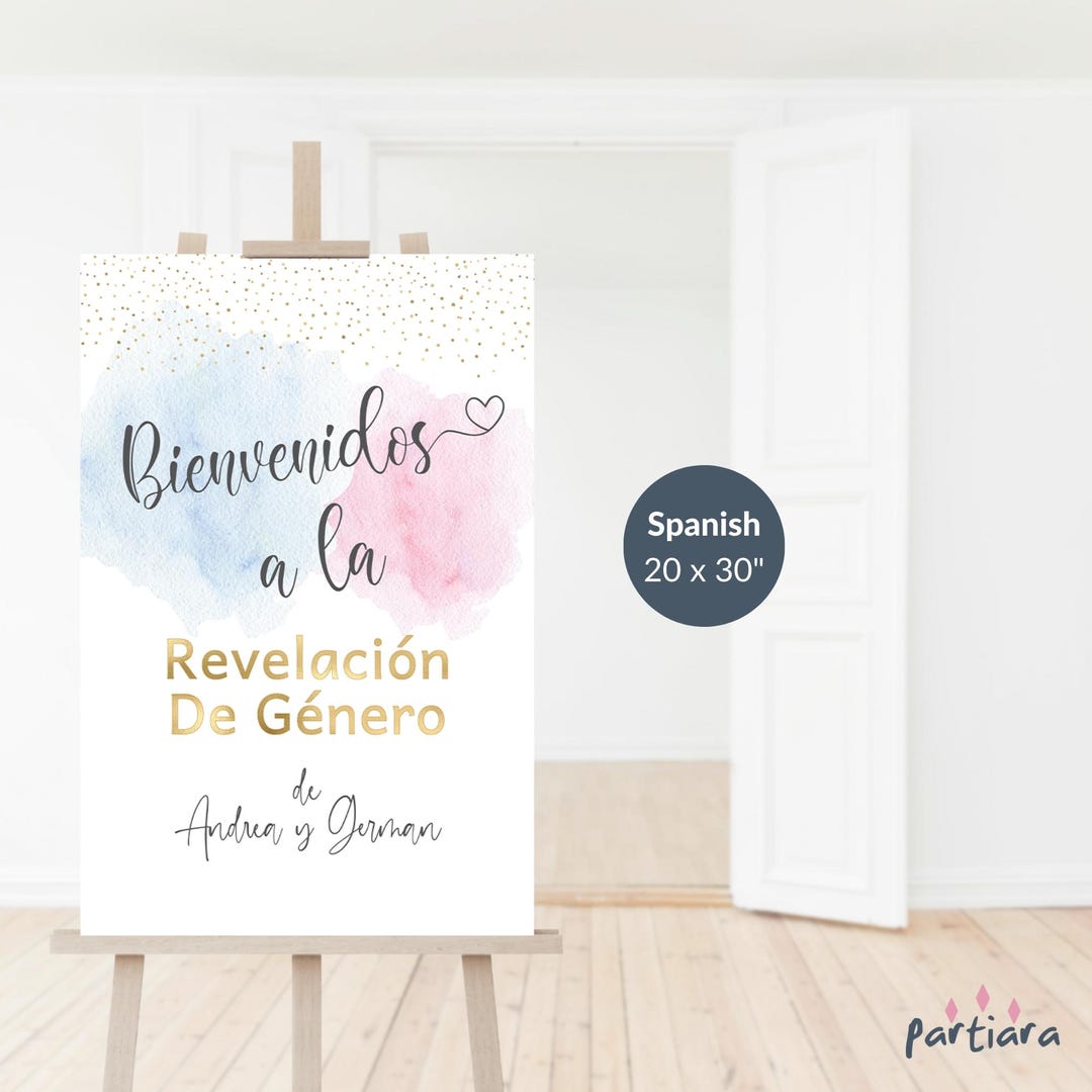Baby Gender Reveal Sign Spanish Welcome Poster Board Printable, Blue ...