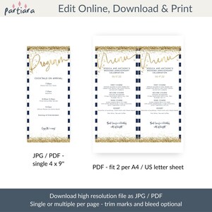 Blue Stripe Menu Program Nautical Birthday Party Table Menus Printable ...