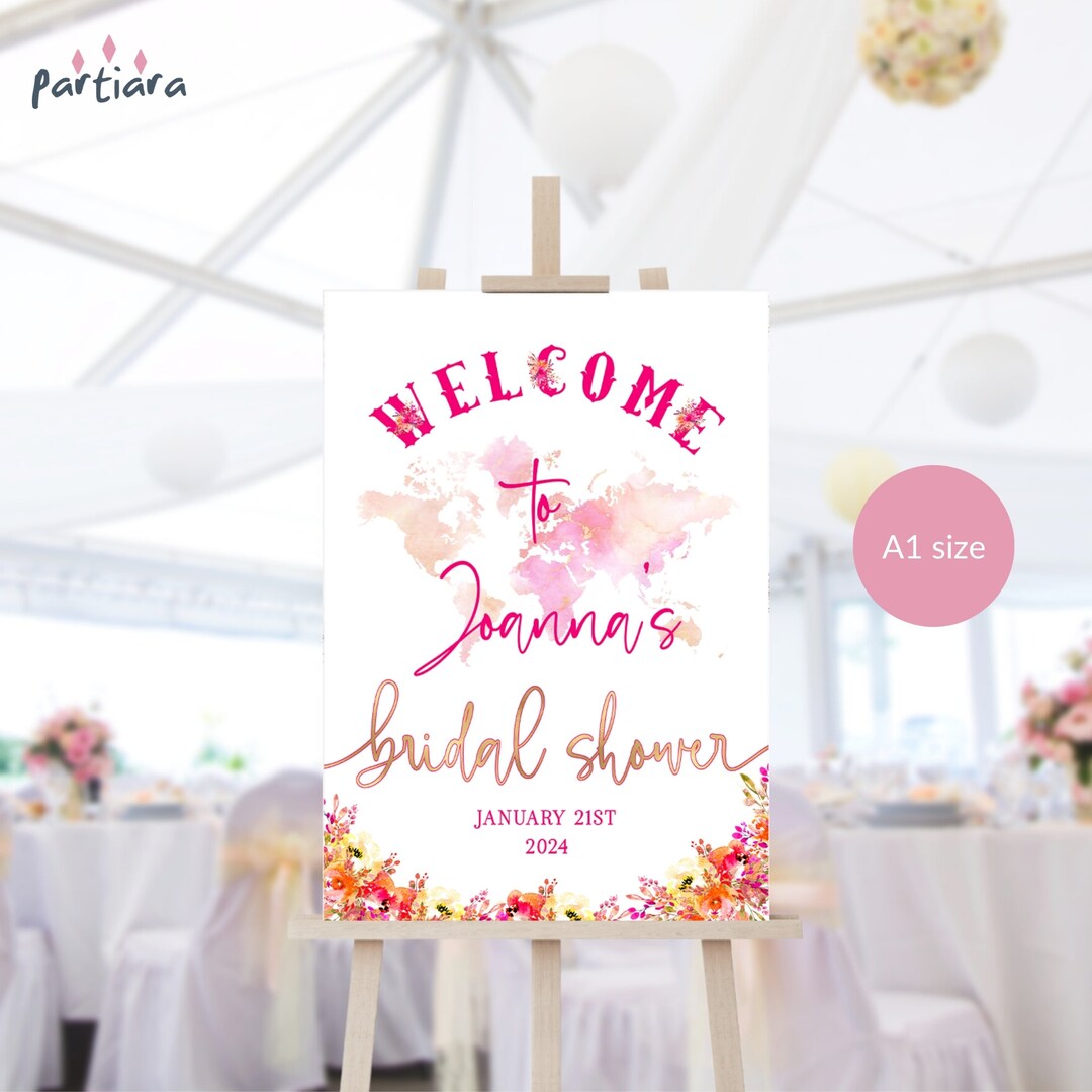 Travel Bridal Shower Welcome Sign, World Map Miss to Mrs Wedding Shower ...