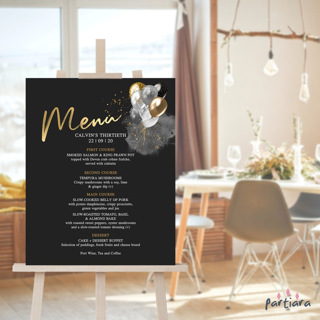 Editable Menu Sign Template, Mens Birthday Dinner Menu Poster 16x20 ...