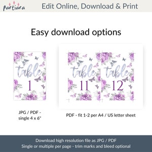 Butterfly Table Numbers Purple Silver Birthday Butterflies Party ...