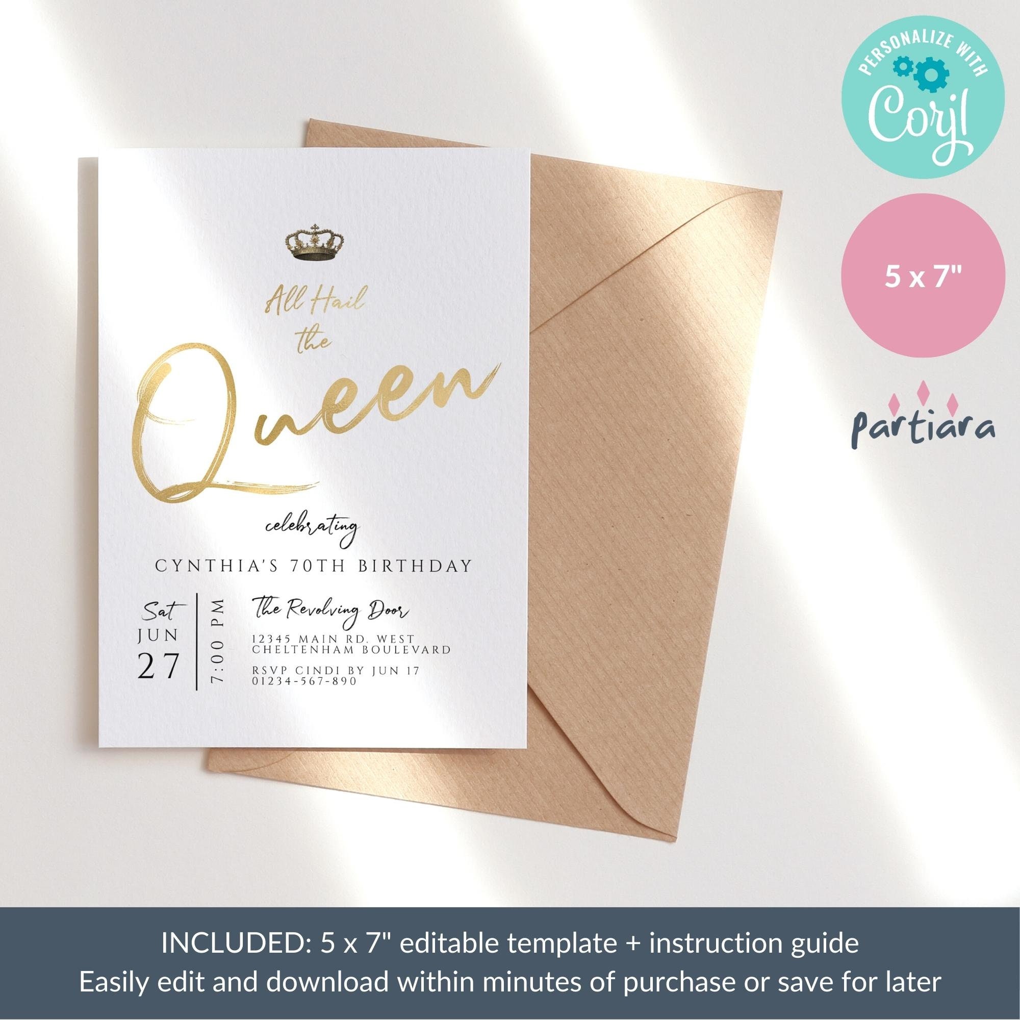 All Hail the Queen Invitation Birthday Party Printable, Ladies 50th ...
