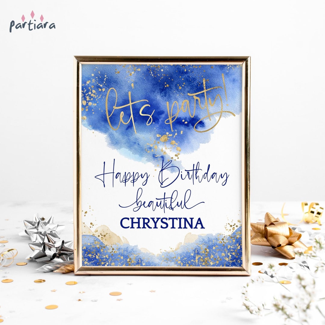 Blue Birthday Sign, Welcome Table Poster Printable, Ladies or Mens Navy ...