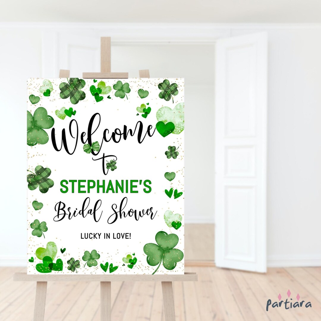 St Patricks Day Welcome Sign Template: Lucky in Love Bridal Shower ...