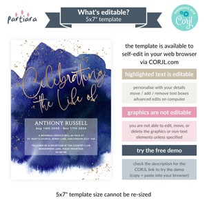 Celebration of Life Invitation, Funeral Announcement, Wake Invite ...