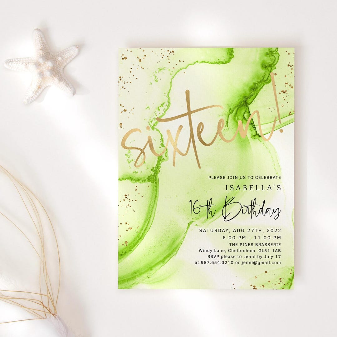 Sweet 16 Invitation Lime Green 16th Birthday Invite Digital Download ...