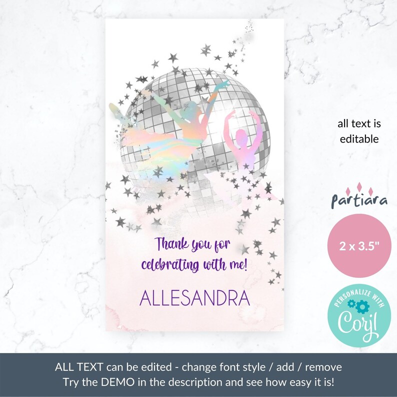 Disco Dance Party Tag Editable Template for Girls: Ballerina Ballet ...