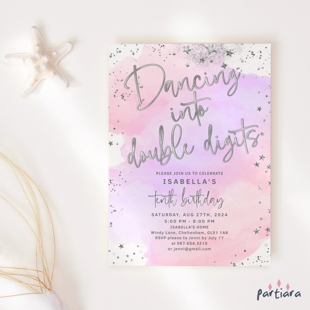 Dancing Into Double Digits 10th Birthday Disco Dance Party Invitation ...