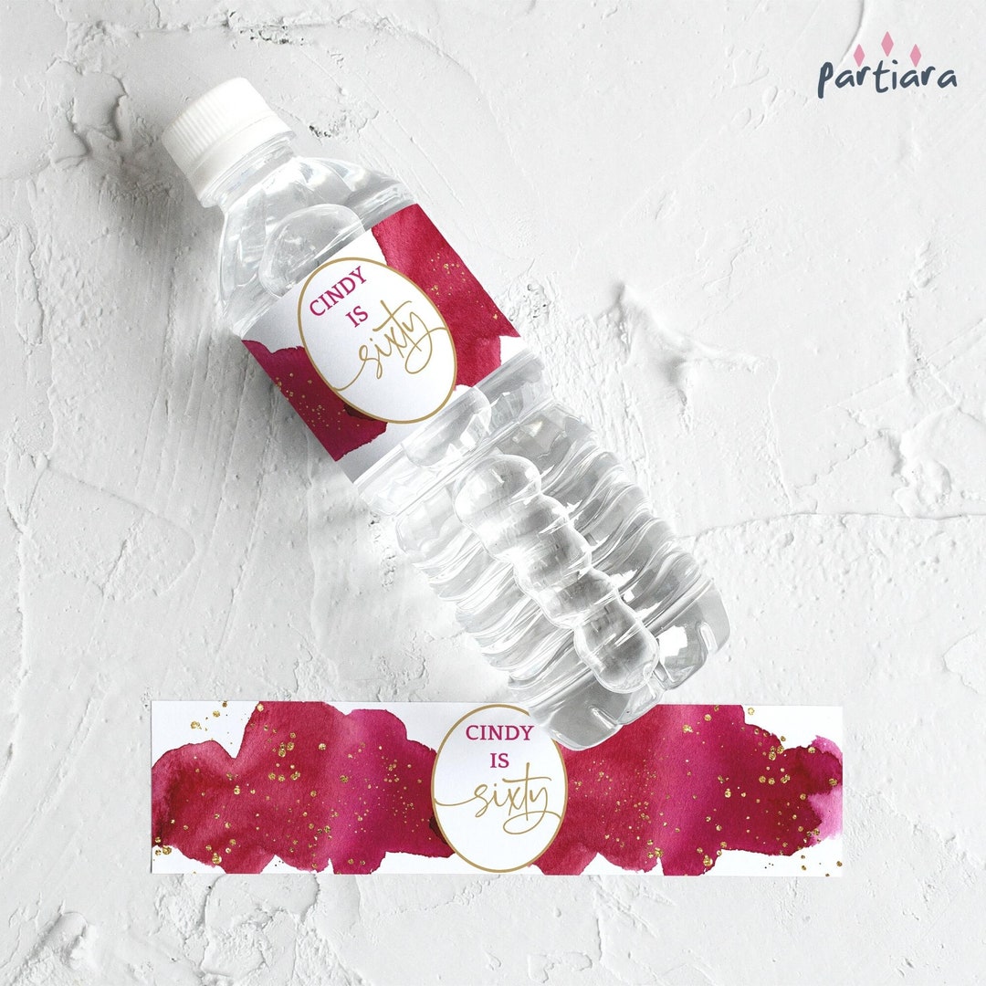 Ladies Birthday Water Bottle Labels Ruby Red and Gold Retirement Brunch ...