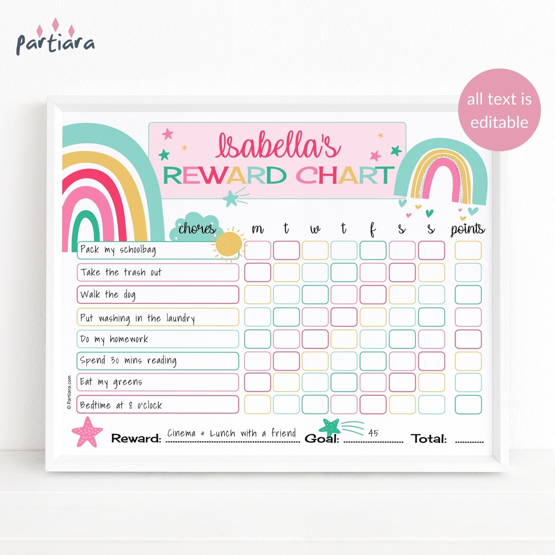 Girls Reward Chart Download, Toddler Rewards Chart, Routine ...