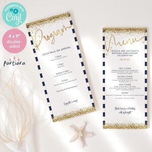 Blue Stripe Menu Program Nautical Birthday Party Table Menus Printable ...