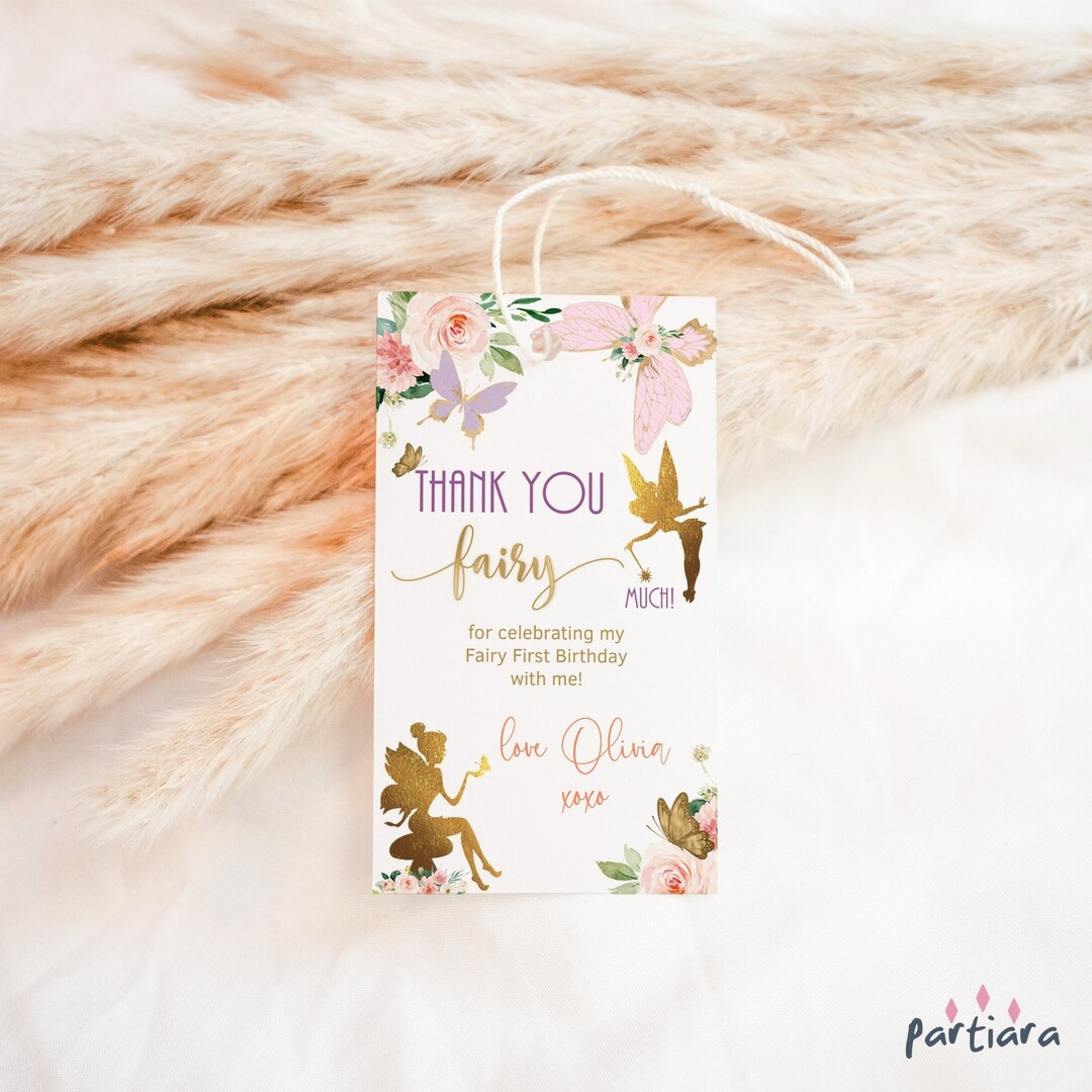 Thank You Fairy Tag, First Birthday Fairy Favor Gifts Label Printable ...