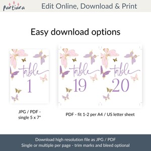 Butterfly Table Number Cards Printable Girl Baby Shower Butterflies ...