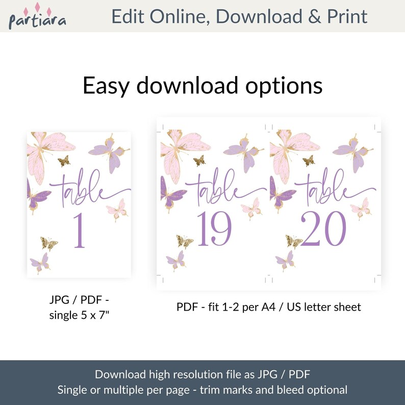 Butterfly Table Number Cards Printable Girl Baby Shower Butterflies ...