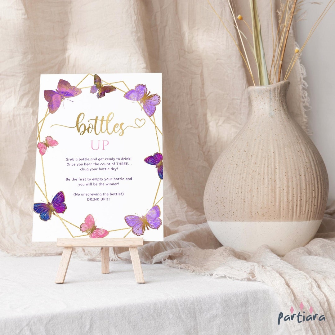 Bottles up Game Butterfly Bottle Chug Baby Shower Drinking Activity ...