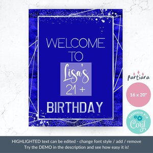 Blue Birthday Welcome Sign, Royal Blue Dinner Party Welcome Board ...