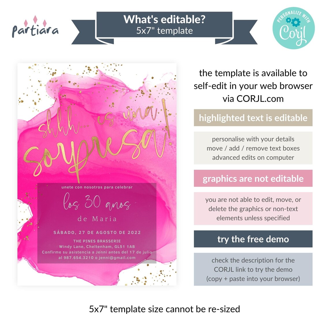 Surprise Birthday Invitation in Spanish, Ladies Dinner Party Invite ...