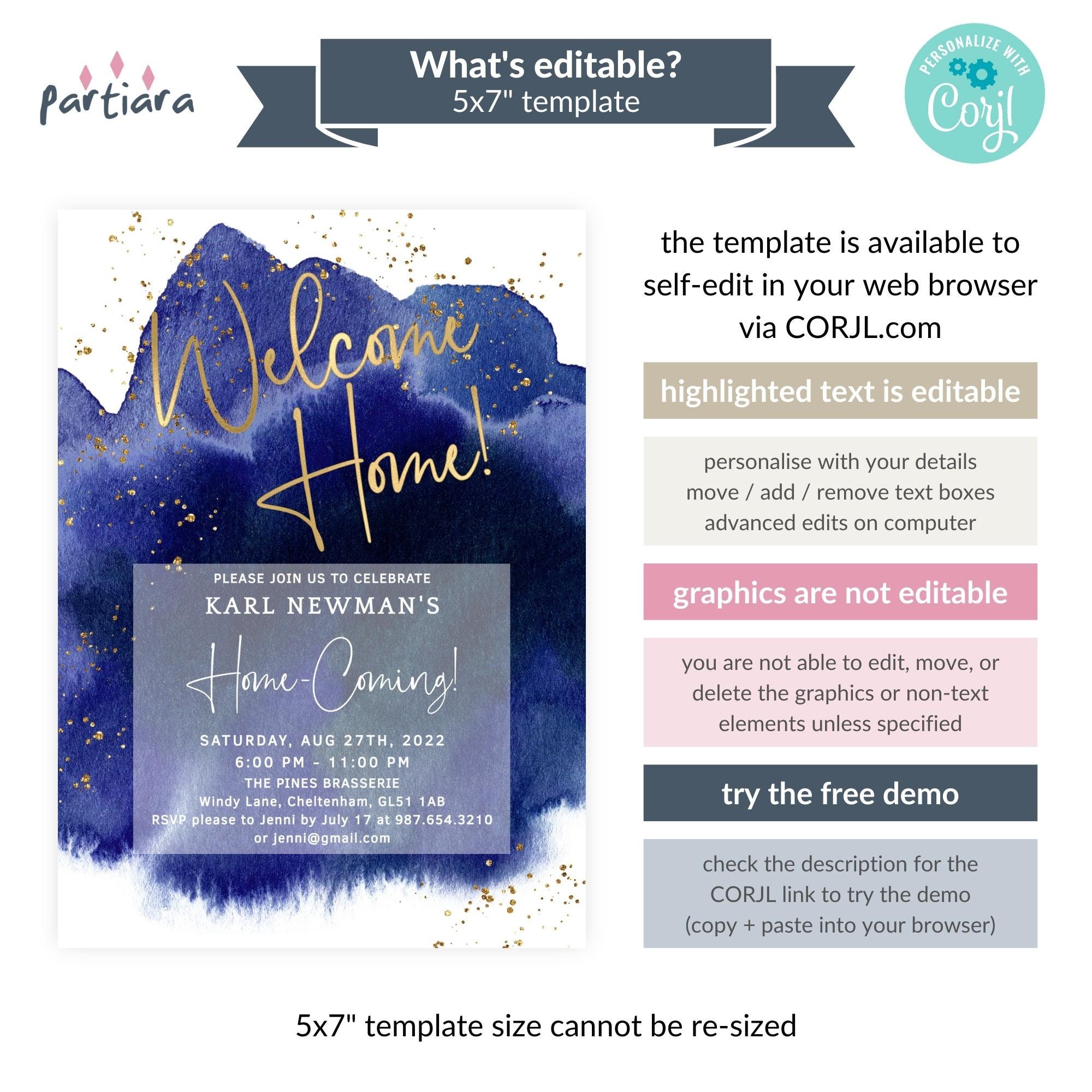 Welcome Home Party Invitation Printable Blue and Gold Home - Etsy