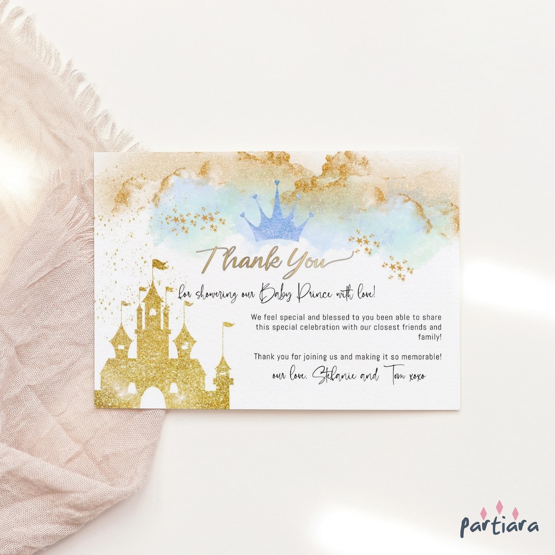 Little Prince Thank You Card Printable, Fairytale Baby Shower Thankyou ...