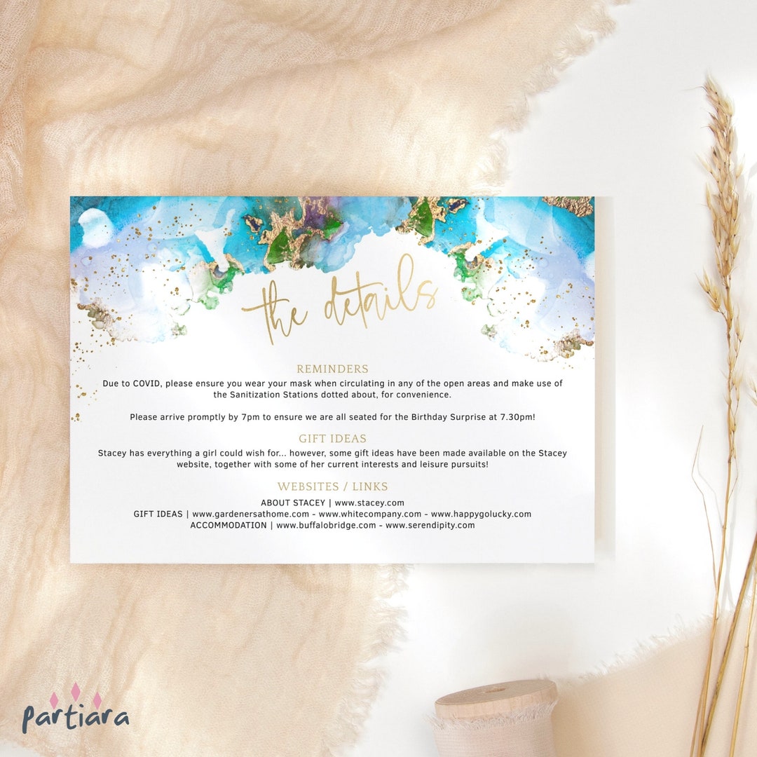Editable Party Details Insert Birthday Invite Itinerary Detail - Etsy