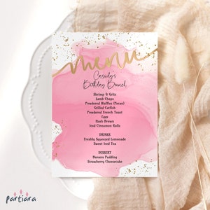 Candy Pink Menus Editable Teen Girl Birthday Brunch Menu Card Printable ...