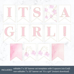 Baby Shower Banner Rainbow Party Sign Printable It's a Girl Bunting ...