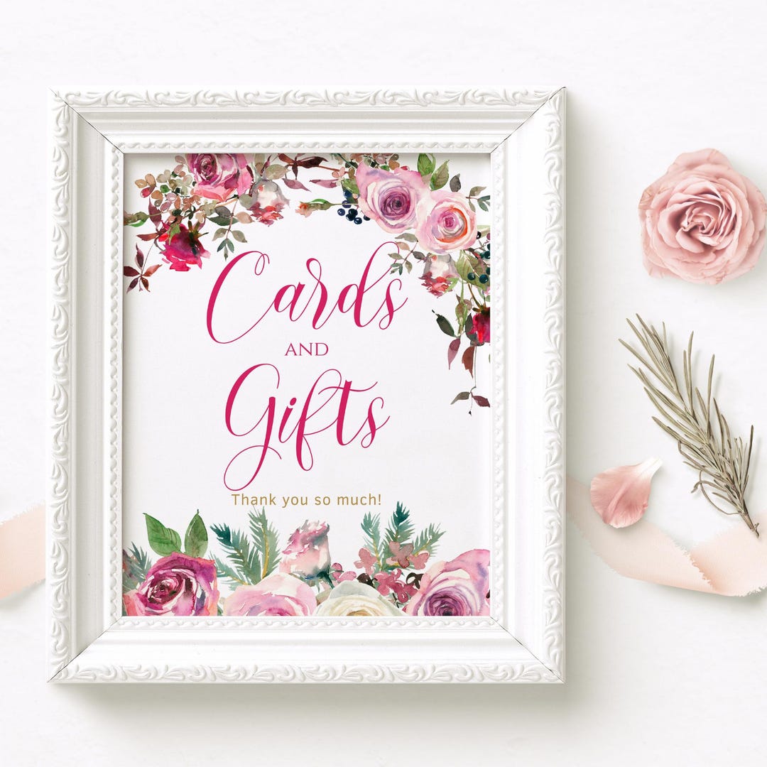 Floral Gift Table Sign, Birthday Party Cards and Gifts Poster Printable ...