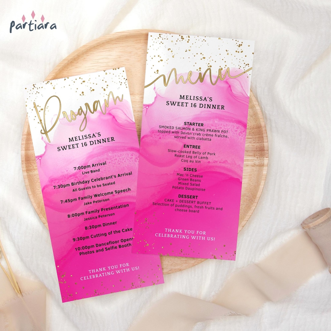Birthday Program Template Hot Pink Gold Menu With Programs for Women ...