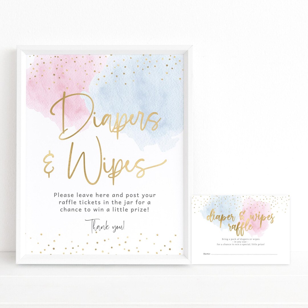 Diapers and Wipes Raffle Table Sign Baby Shower Boy Girl Gender Reveal ...