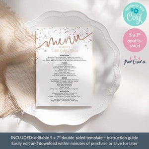Rose Gold Menu Program Card Template, Ladies Birthday Dinner Party ...
