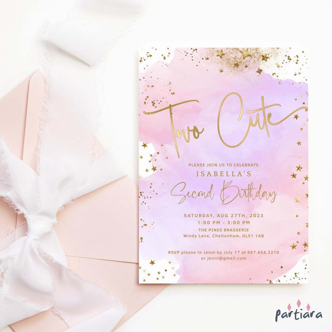 Two Cute Birthday Invite 2nd Birthday Party Invitations for Girls ...