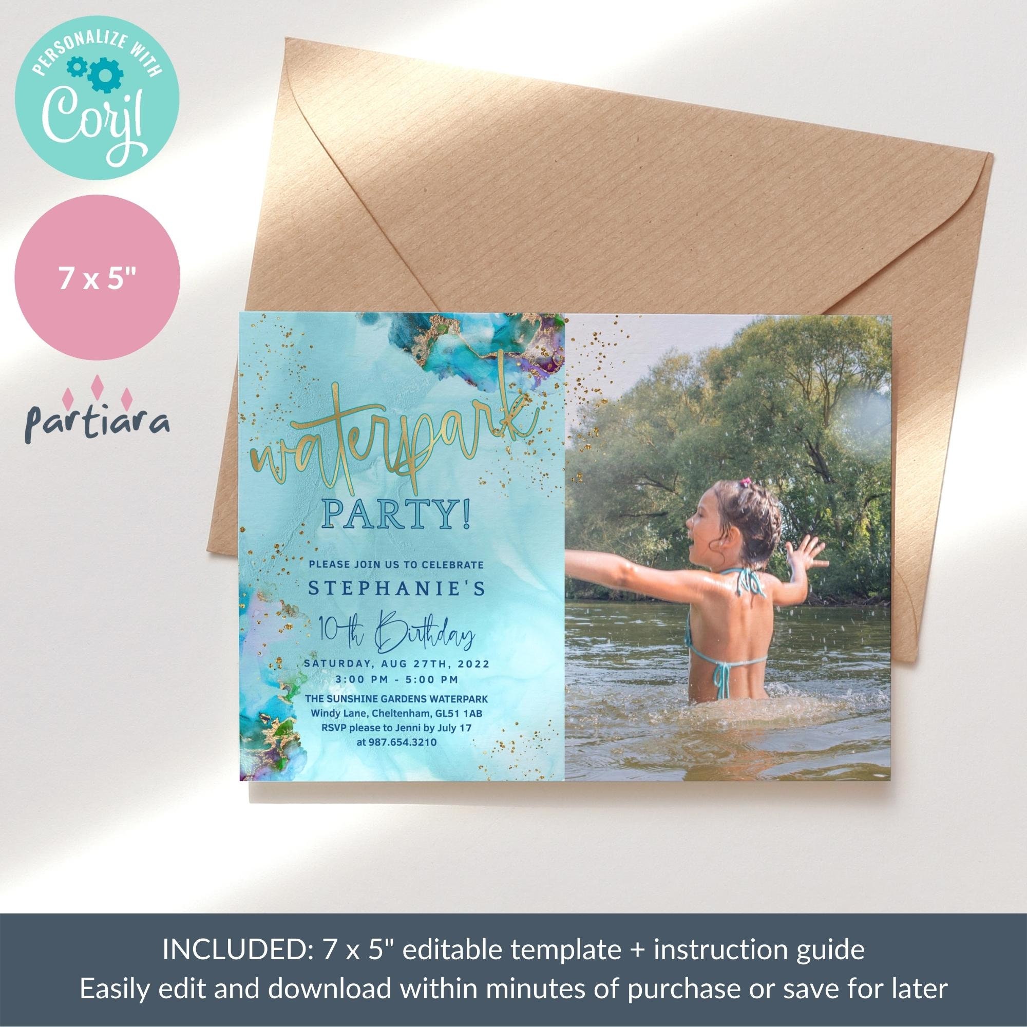 Editable Waterpark Party Invite Birthday Swimming Invitation - Etsy