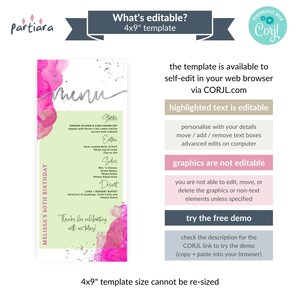 Pink Birthday Menu Template, Shades of Pink Party Table Menus Teen ...